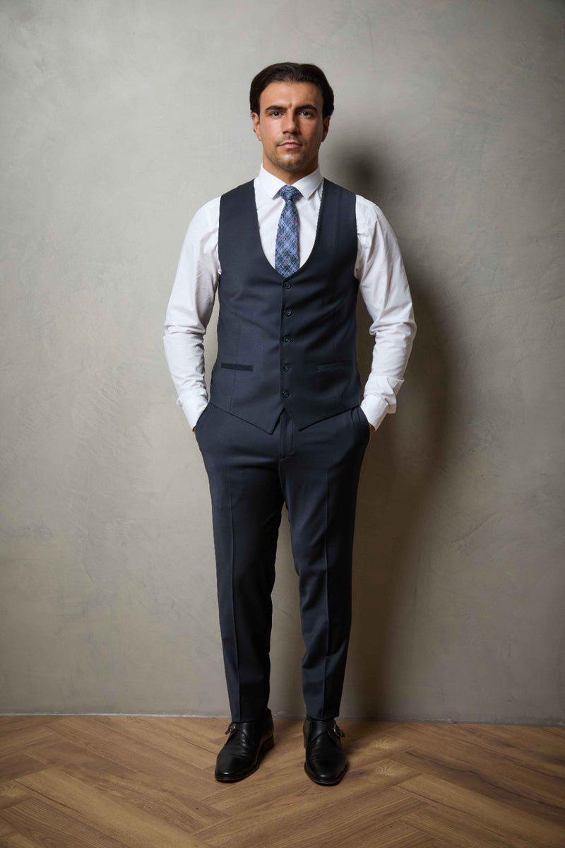 Navy Tailored Three Piece Wool Suit – ENDRICK CLOTHING